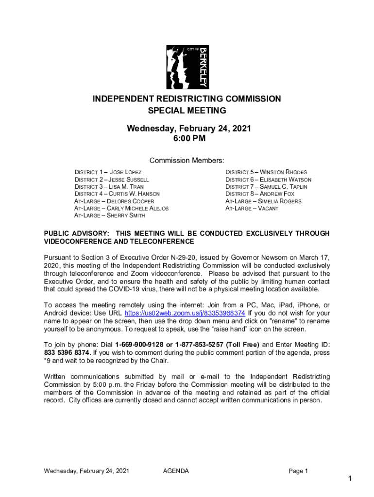 Fillable Online independent redistricting commission - The City of Berkeley Fax Email Print ...
