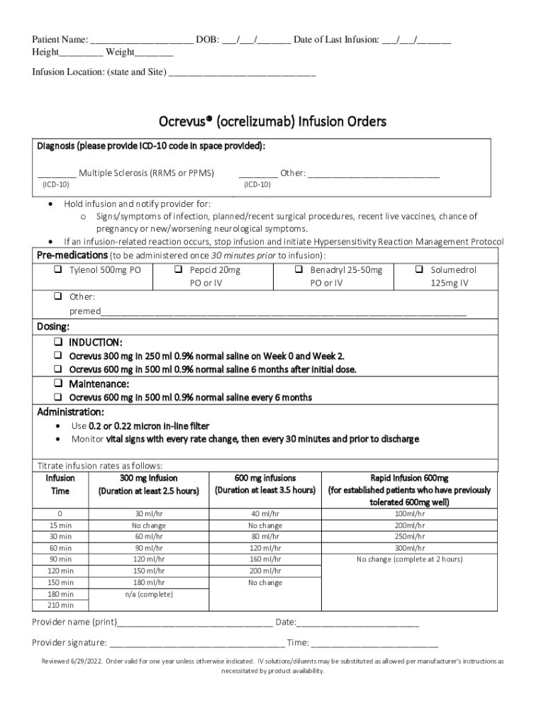 Fillable Online OCREVUS (ocrelizumab)MS Infusion Experience Fax Email ...