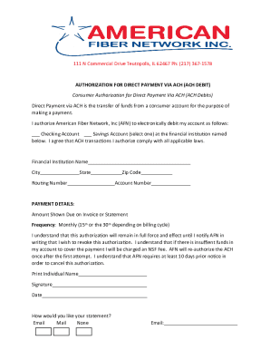 Fillable Online Direct Payment (ACH Debit) Authorization Form Fax Email ...