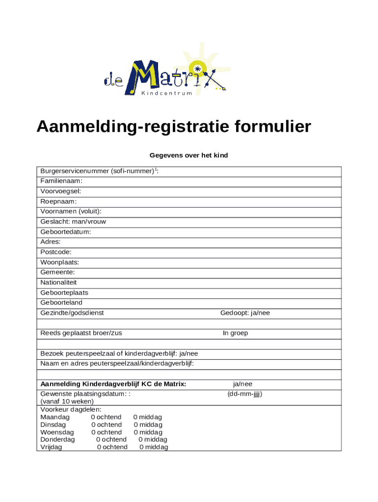 Gegevens over het kind Doc Template | pdfFiller
