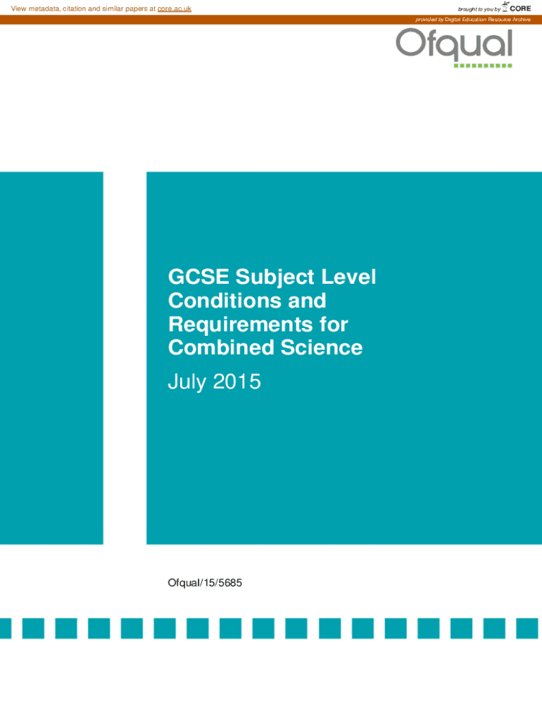 Fillable Online GCSE Subject Level Conditions and Requirements for Combined Science Fax Email ...