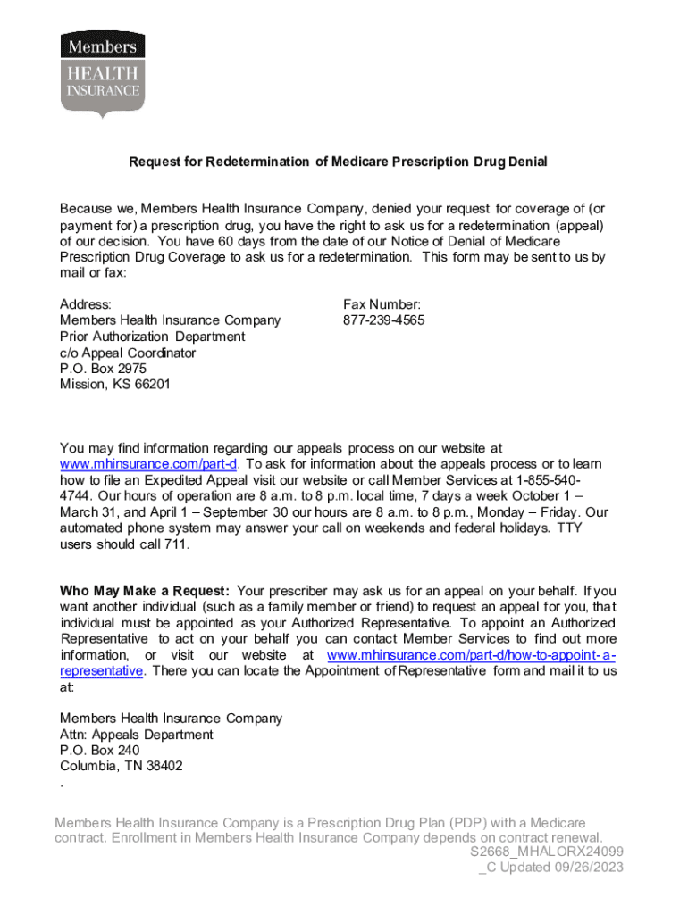 Fillable Online Medicare Part D Coverage Redetermination Fax Email ...