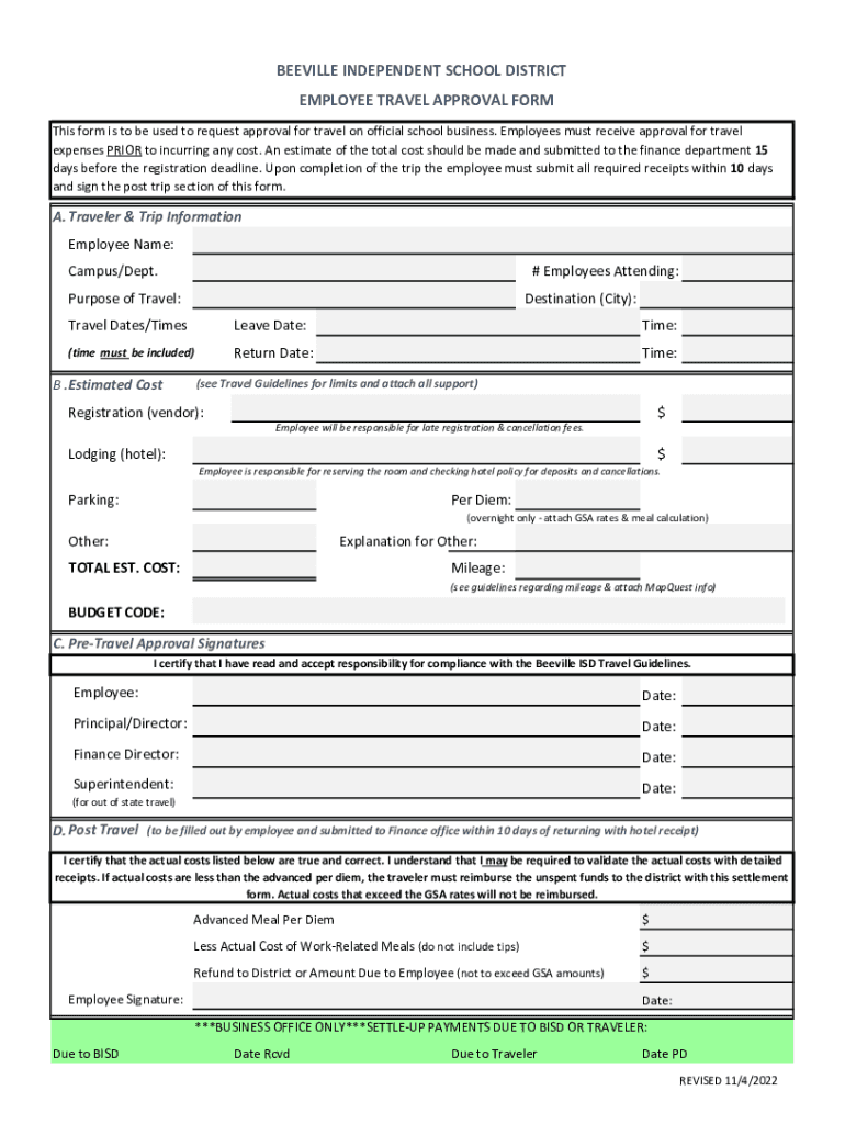 Fillable Online Beeville ISD - Employee Forms Fax Email Print - pdfFiller