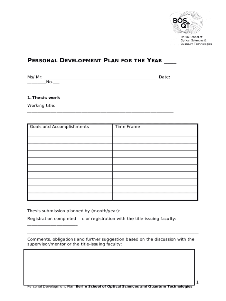 Personal Development Plan for the Year Doc Template | pdfFiller