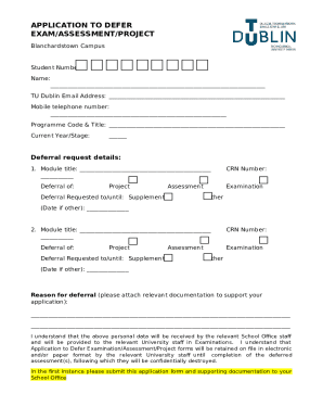 Repeat/Deferred Exams or Other Assessment Types Doc Template | pdfFiller