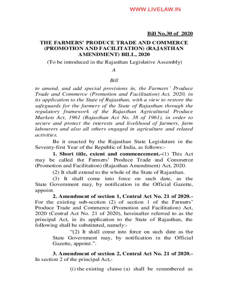 Fillable Online Rajasthan State Assembly Passes 3 Farm Bills To Negate ... Fax Email Print ...