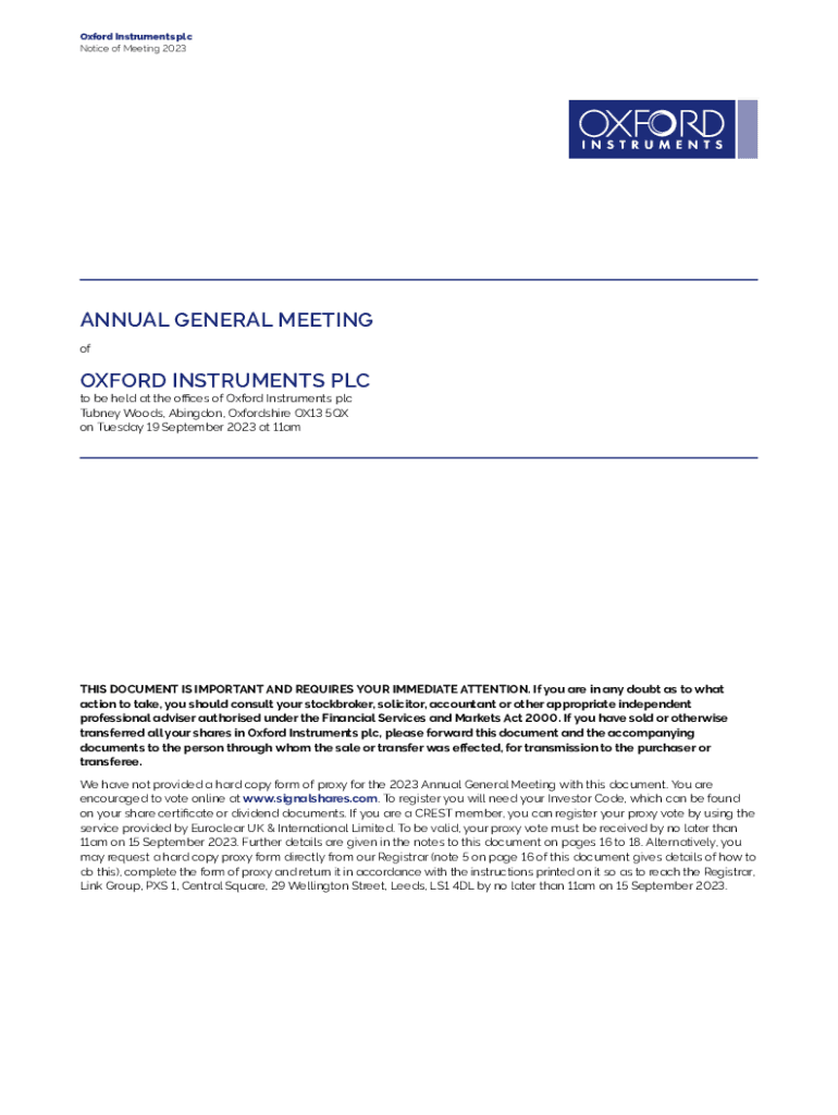 Fillable Online to be held at the offices of Oxford Instruments plc Fax ...