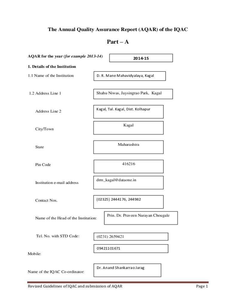 Fillable Online Details of the previous years AQAR submitted to NAAC ...