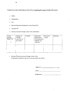 Fillable Online icar org PROFORMA FOR APPLICATION FOR EX-INDIA LEAVE ...