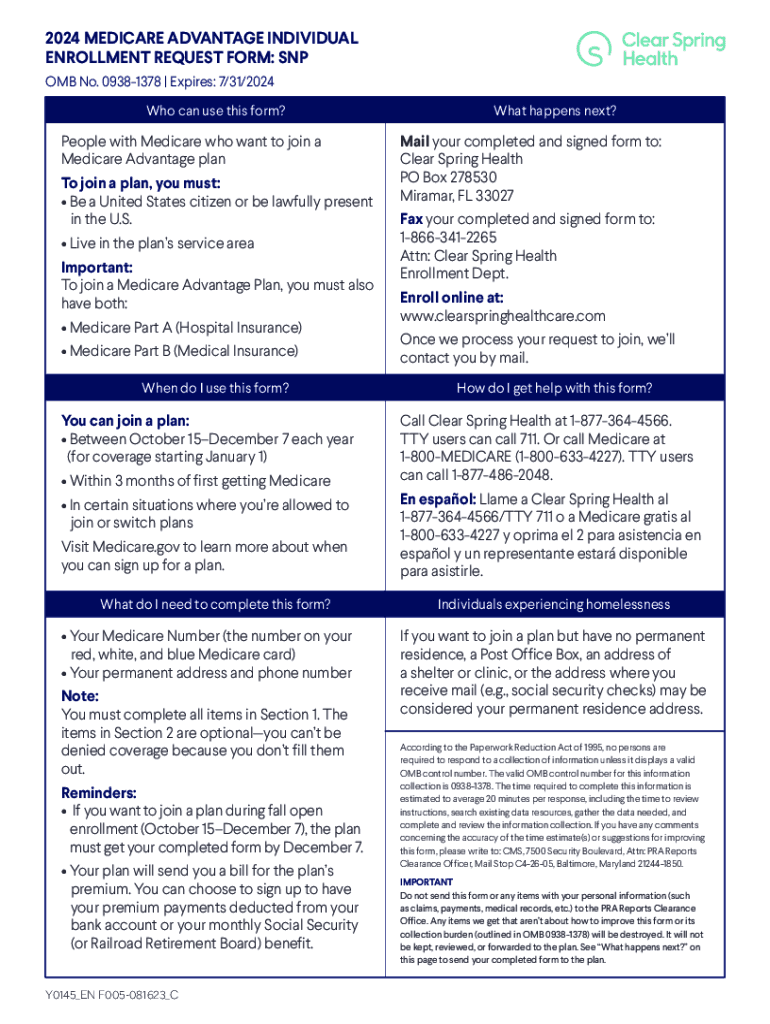 Fillable Online ENROLLMENT REQUEST FORM: SNP Fax Email Print - pdfFiller