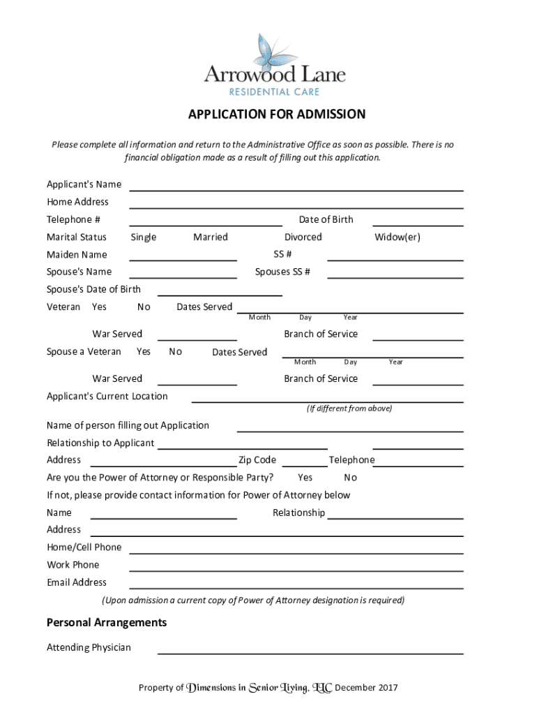 Fillable Online The Villages at Marion - APPLICATION FOR ADMISSION Fax ...