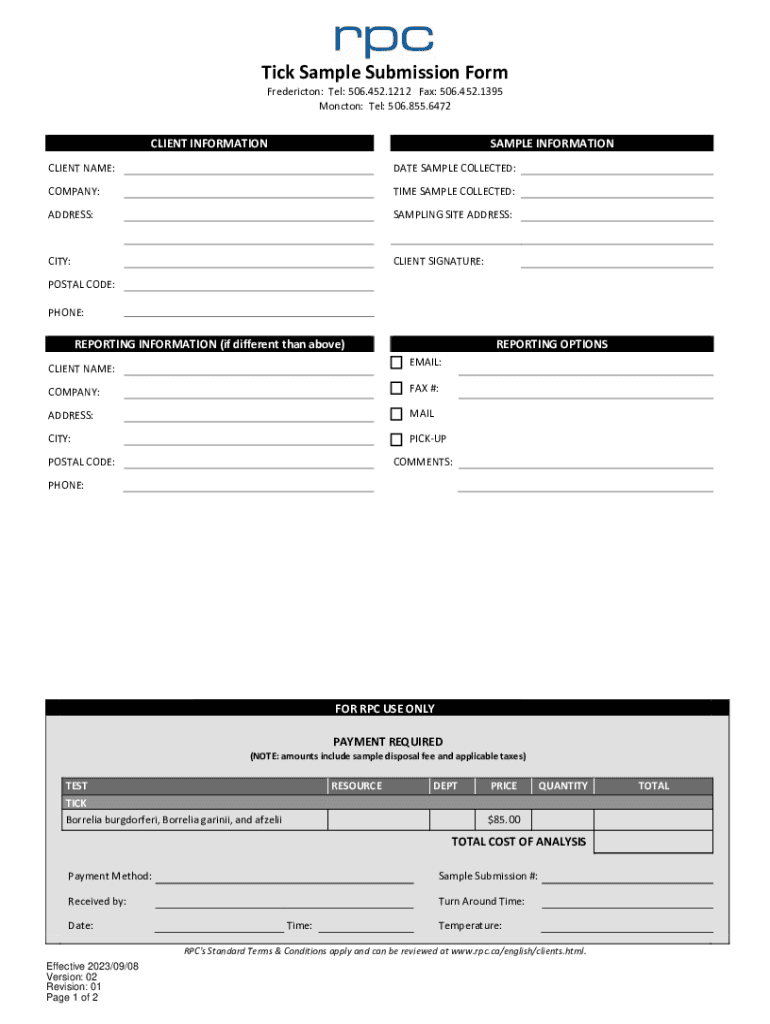 Remplissable En Ligne Tick Sample Submission Form Fax Email Imprimer ...