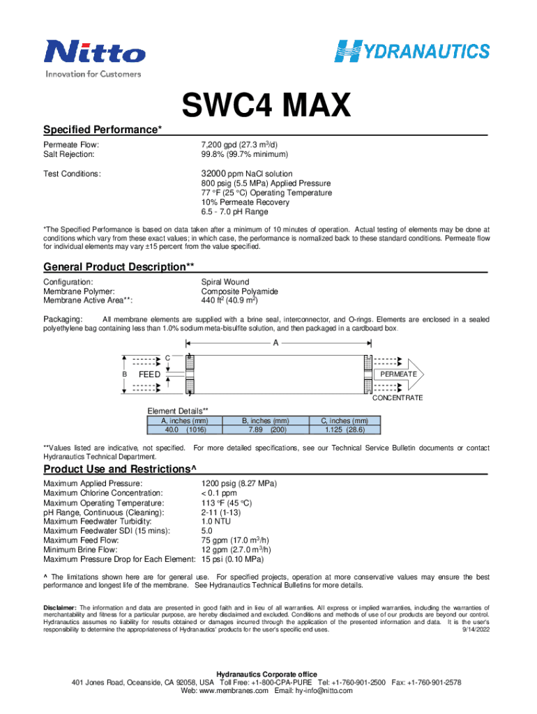 Fillable Online Hydranautics Seawater RO Membrane SWC4 MAX Fax Email ...