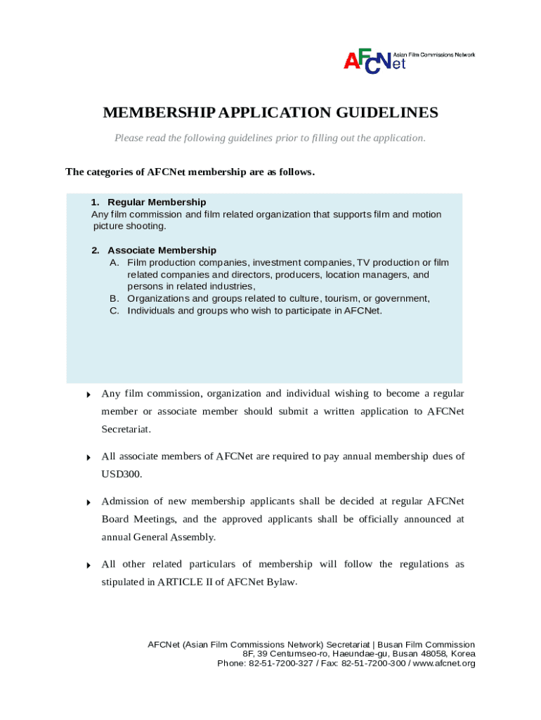 AFCI Member Application - Film Commissions Doc Template | pdfFiller