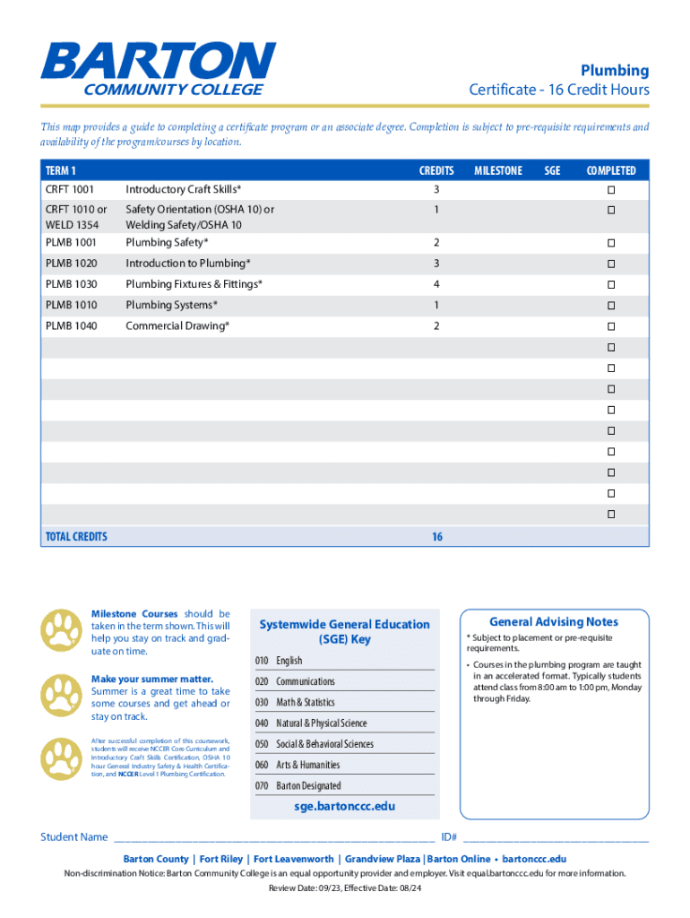 Fillable Online Plumbing Certificate - 16 Credit Hours Fax Email Print - pdfFiller