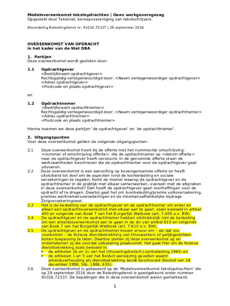 OVEREENKOMST VAN OPDRACHT De ondergetekenden: 1 ... Doc Template ...
