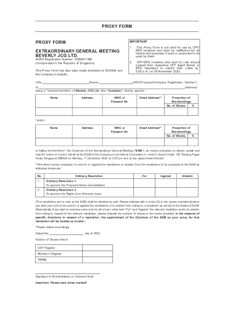 Fillable Online Beverly JCG Ltd - Proxy Form( 24 Nov 2023) Final Fax ...