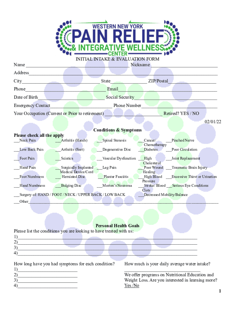 Fillable Online INITIAL INTAKE & EVALUATION FORM Fax Email Print - pdfFiller