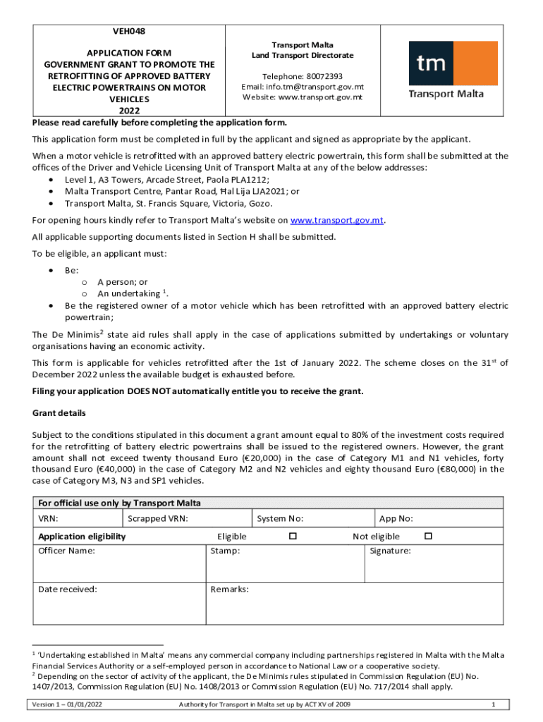 Fillable Online veh 057a grant for the purchase of new electric ...