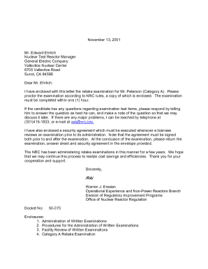 Fillable Online Letter with retake examination to General Electric ...