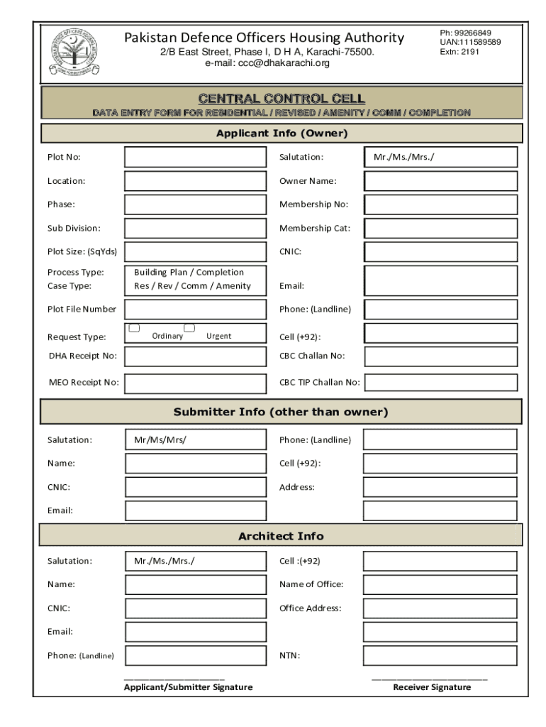 Fillable Online Fillable Online Defence Housing Authority, Karachi Fax ...