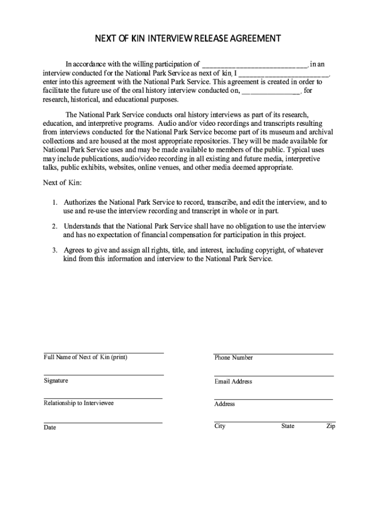 Fillable Online Interview Agreement for Oral History Projects Legal ...