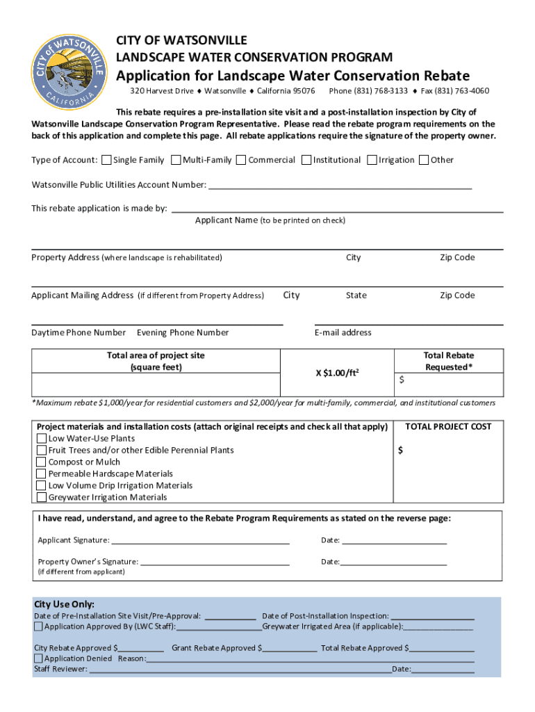 Fillable Online Application for Landscape Water Conservation Rebate Fax Email Print - pdfFiller