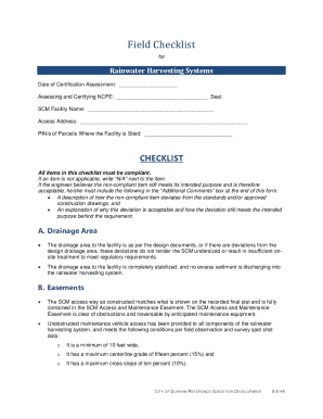 Fillable Online Field Checklist for Rainwater Harvesting Systems Durham ...
