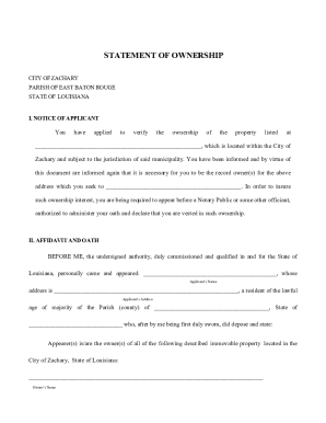 Fillable Online STATEMENT OF OWNERSHIP - City of Zachary Fax Email ...
