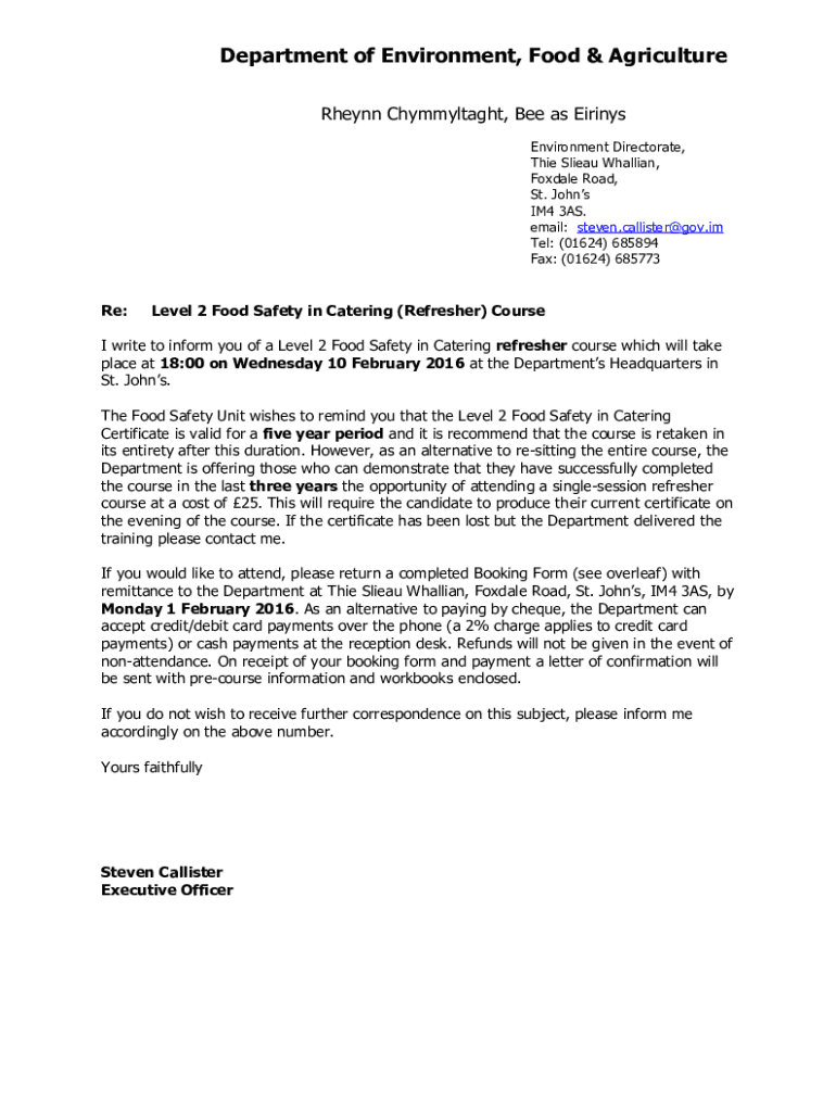 Fillable Online Food hygiene refresher training booking form Fax Email ...