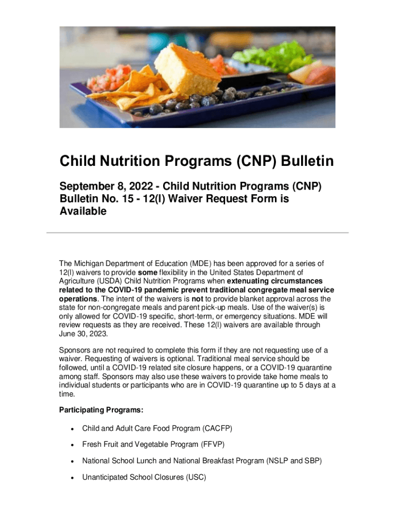 Fillable Online Child Nutrition Programs (CNP) Bulletin No. 15 - 12(l ...