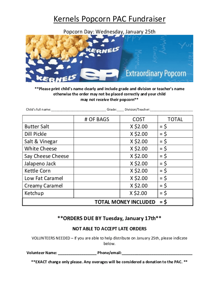 Fillable Online Retsd.mb.ca - Kernels Fundraising order form 1 ...