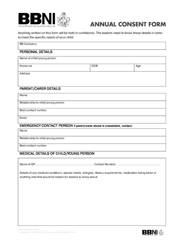Fillable Online FORM S03 - Annual Consent Fax Email Print - pdfFiller
