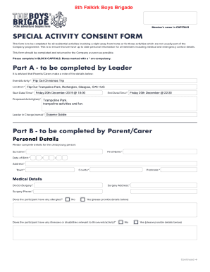 Fillable Online SPECIAL EVENT/ACTIVITY CONSENT FORM - The Boys' ... Fax ...