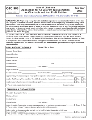 Fillable Online 2023 Form 988 Application for Ad Valorem Tax Exemption ...