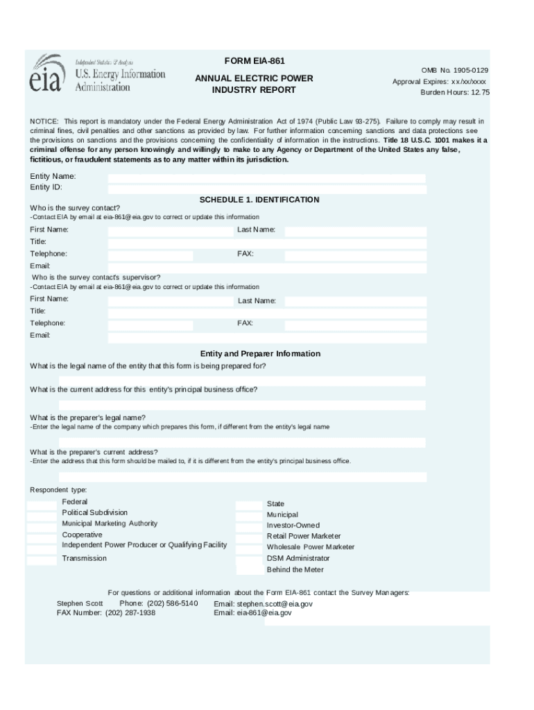 Fillable Online form eia-861 annual electric power industry report Fax ...