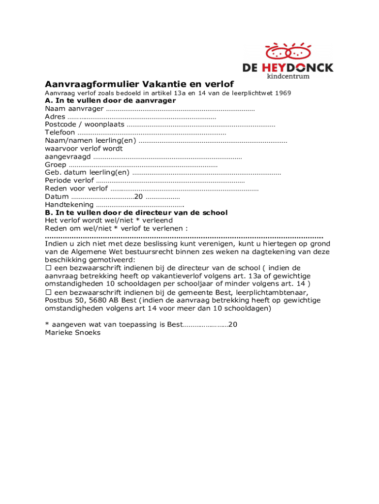 Invulbaar Online AANVRAAGFORMULIER VAKANTIE-EN EXTRA VERLOF Faxnummer ...