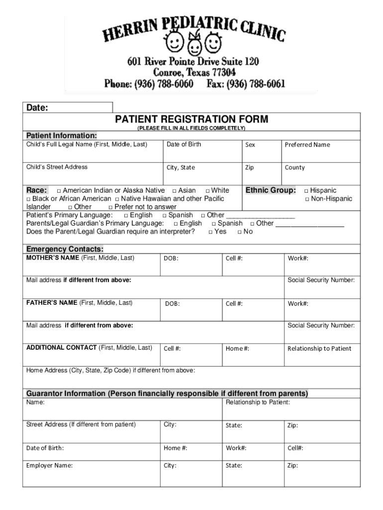 Fillable Online Patient Registration Worksheet / PRW Fax Email Print ...