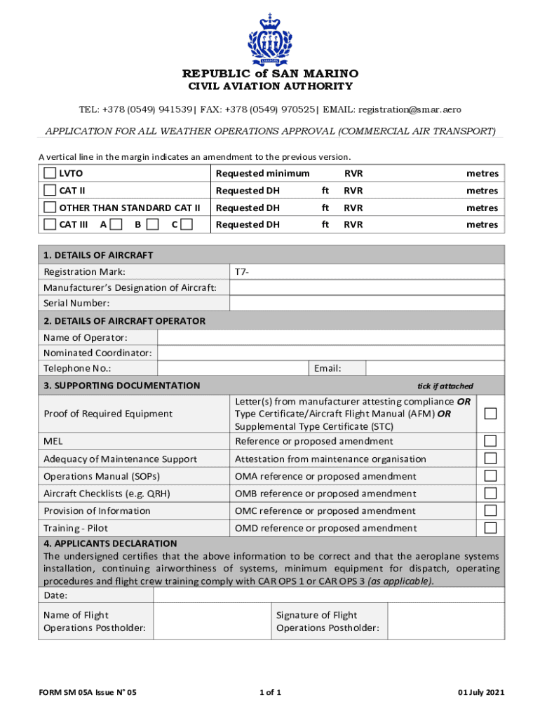 Fillable Online FORM SM 05AApplication for All Weather Operation Approval (CAT) Issue 05 Fax ...