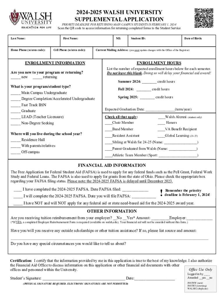 Fillable Online The FAFSA and Walsh Supplemental App Now Available ... Fax Email Print - pdfFiller