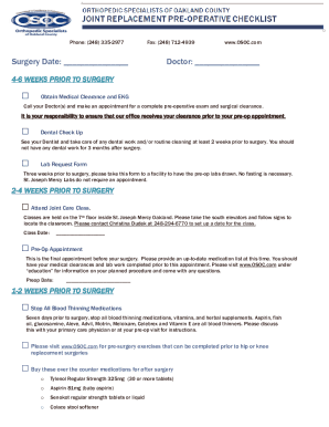 Fillable Online Your pre-op check-up - Pre-admission Clinic Fax Email ...