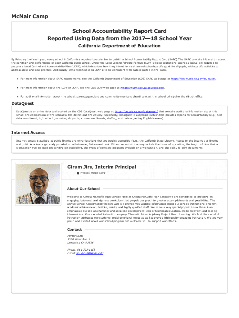 Fillable Online SARC Report for McNair Camp Fax Email Print - pdfFiller