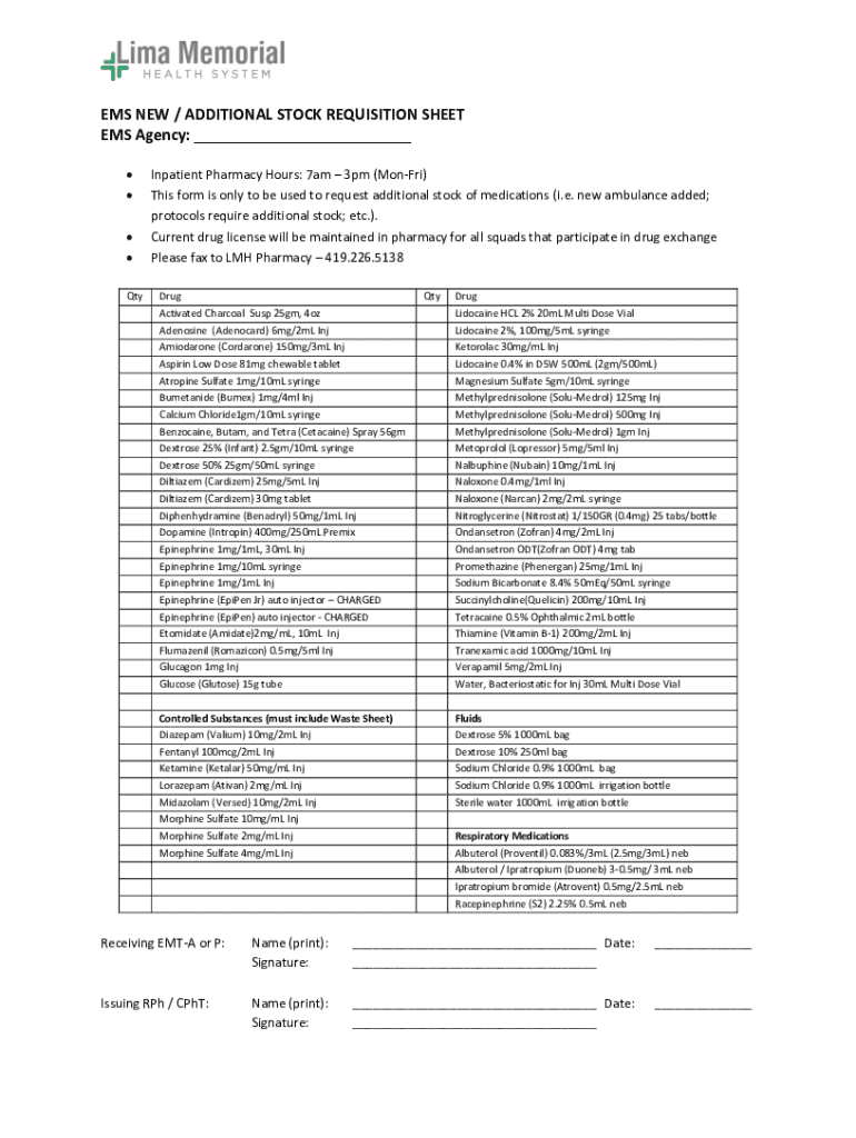 Fillable Online ems new / additional stock requisition sheet Fax Email ...