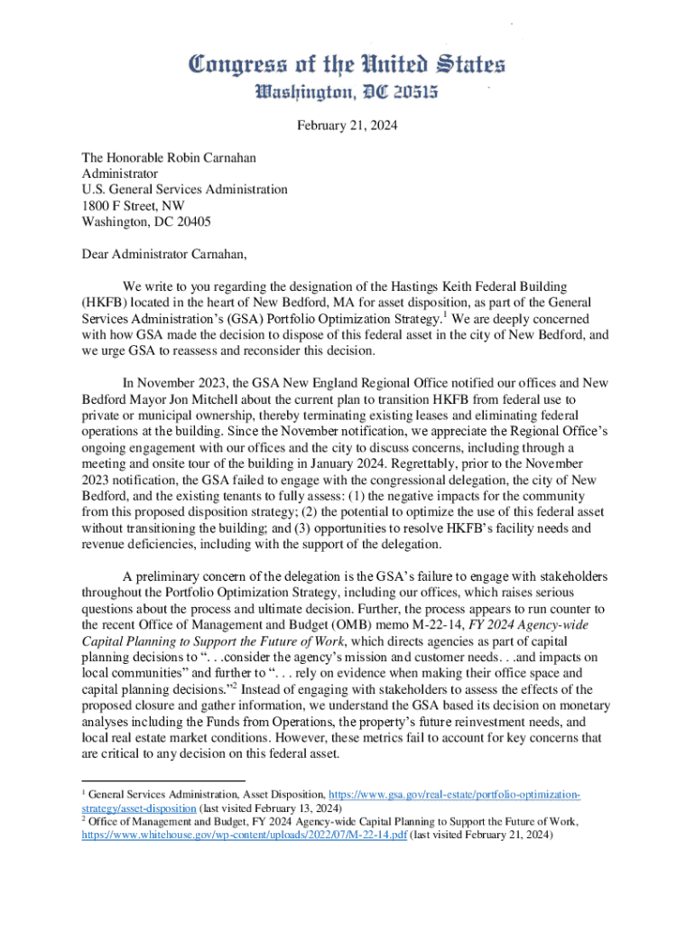 Fillable Online The Honorable Robin Carnahan Administrator General ...