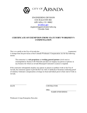 Fillable Online Certificate of Exemption from Statutory Workmens Compensation Fax Email Print ...