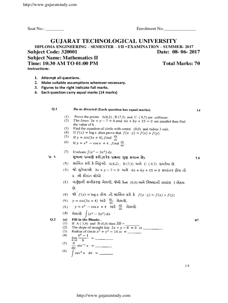 Fillable Online DIPLOMA ENGINEERING SEMESTER I/II EXAMINATION SUMMER- 2017 Fax Email Print ...