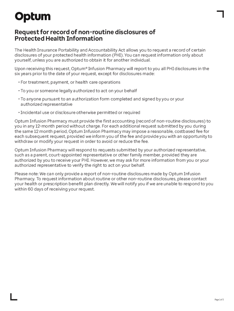 Fillable Online Optum Request for record of non-routine disclosures of ...