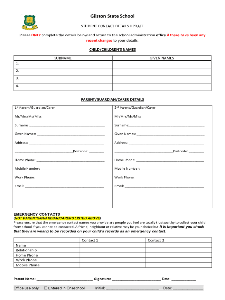 Fillable Online gilstonss eq edu Gilston State School - Education ...