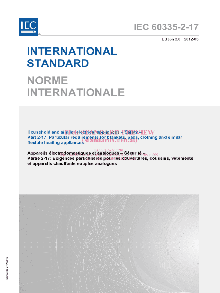 Fillable Online IEC issued the standard of electric blanket IEC 60335-2 ...