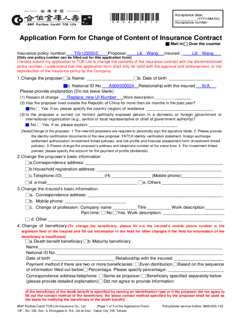 Fillable Online Brief Introduction of BNP Paribas Cardif TCB Life ...